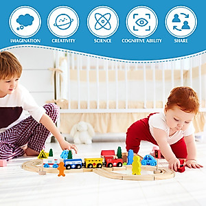 Civaner 33 Pcs Wooden Train Tracks and Magnetic Trains Christmas Packed Toy Railway Carriages Kits for Kids, Toddler, Boys and Girls Play Accessories