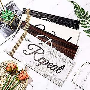 4 Pieces Wood Laundry Room Decor Wash Dry Fold Repeat Wall Art Accessories with Twine Farmhouse Laundry Wall Decor for Laundry Wall Shelf Bathroom Decor 14.2 x 6.3 x 0.2 inches