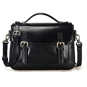 JeHouze Women's Genuine Leather Messenger Crossbody Medium Handbag Shoulder Vintage Purse (Black)