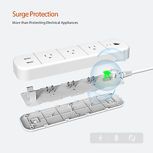 Tenda SP15 Smart WI-FI Plug Smart Power Strip, Surge Protector with 3 Individually Controlled Smart Outlets and 2 USB Ports, Surge Protection, Alexa Voice Control and Google Home, 1875W|15A|White
