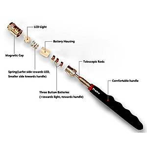 Magnetic Telescoping Pick Up Tool, Preciva Magnetic Picking Tool with LED Flashlight Retriever Wand 19.5 to 68 CM Telescopic Magnet Stick(ONE PACK)
