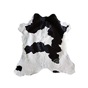 Genuine Calfskin Black and White Calfskin Calf Hide Cow Skin Cowhide Rug Leather Area Rug 3 x 3 ft.