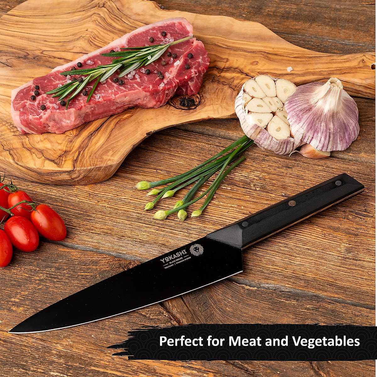 YOKASHI Japanese Knife - Titanium Knife 8 inch - High Carbon VG-10 Edge for Precise Chopping, Slicing & Dicing for Professional Chefs and Home Cooks in the Kitchen - Durable - Ergonomic Handle