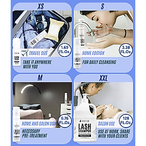 STACY LASH Eyelash Extension Shampoo + Brush / 1.69 fl.oz / 50ml / Eyelid Foaming Cleanser/Wash for Extensions & Natural Lashes/Safe Makeup Remover/Supplies for Professional & Home Use