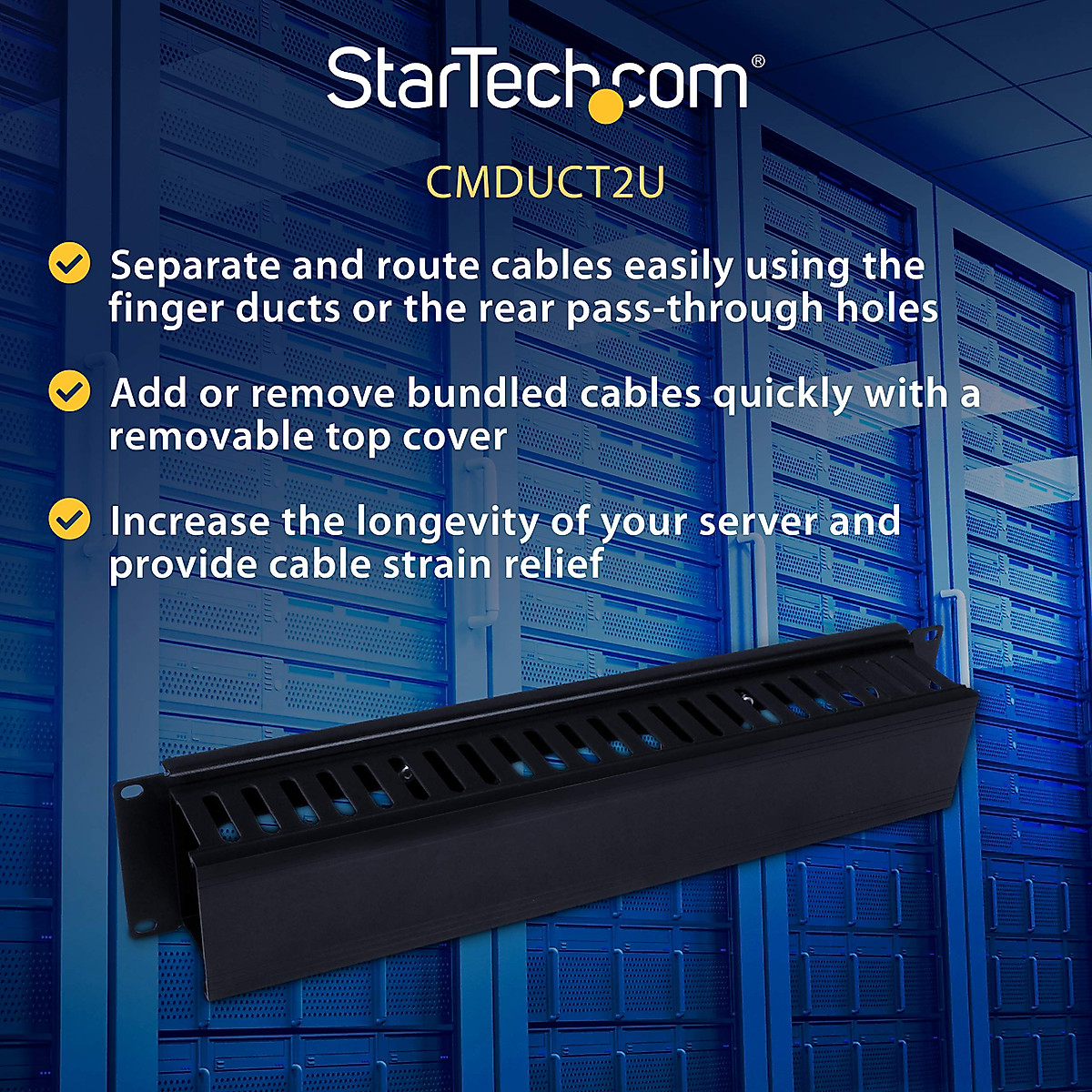 StarTech.com Horizontal 2U Server Rack Cable Management Finger Duct w/ Cover - 19" Network Rack Wire Duct Raceway Panel - Slotted Wire Duct (CMDUCT2U)