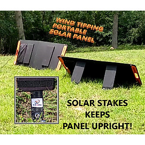 Solar Stakes - Anchor Portable Solar Panels with Seamless Add-on, Heavy Duty Strap with Hook/Loop and Elastic, 7" Aluminum Stake, Prevents Wind Tipping