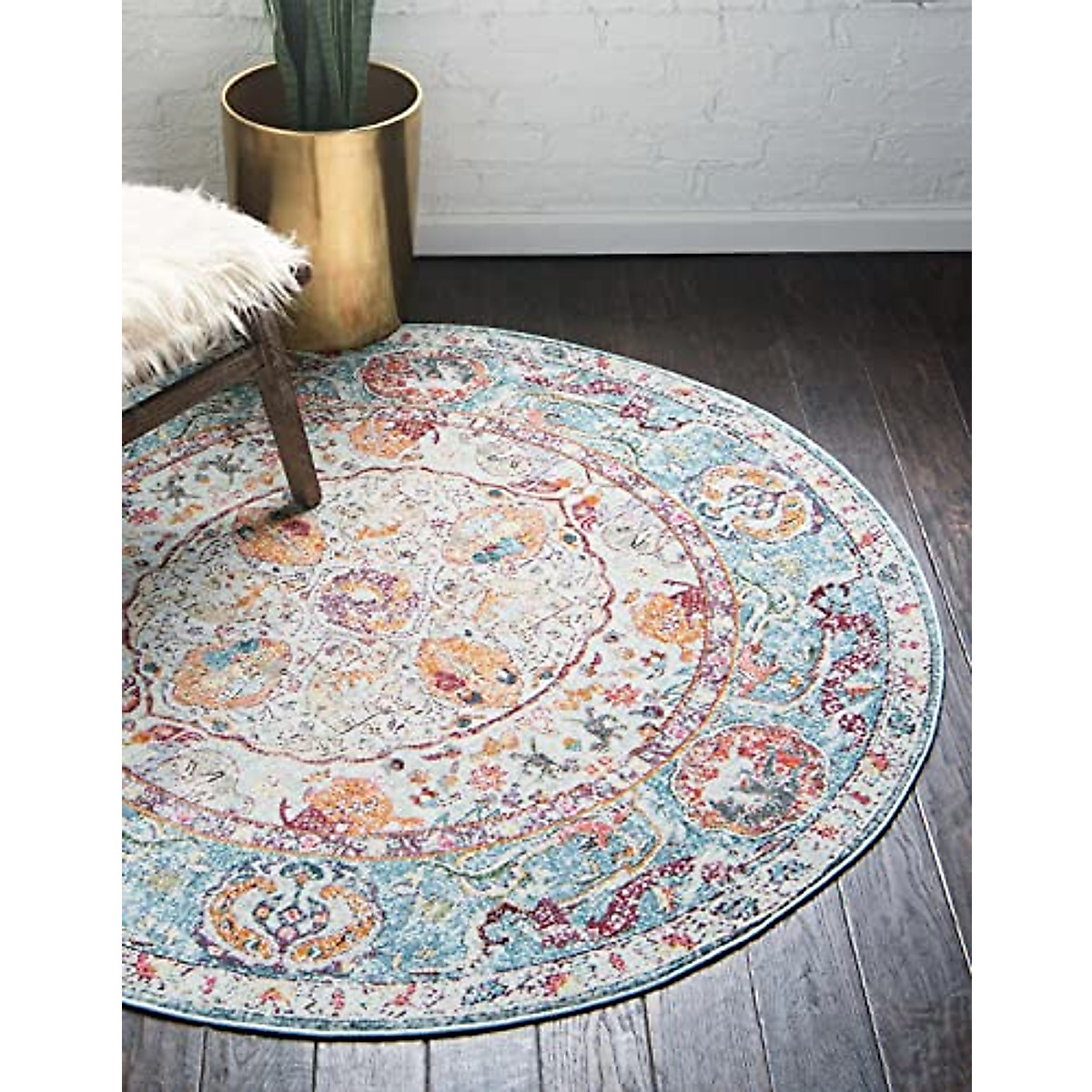 Unique Loom Baracoa Collection Area Rug - Rumba (6' Round, Light Blue/ Cream)