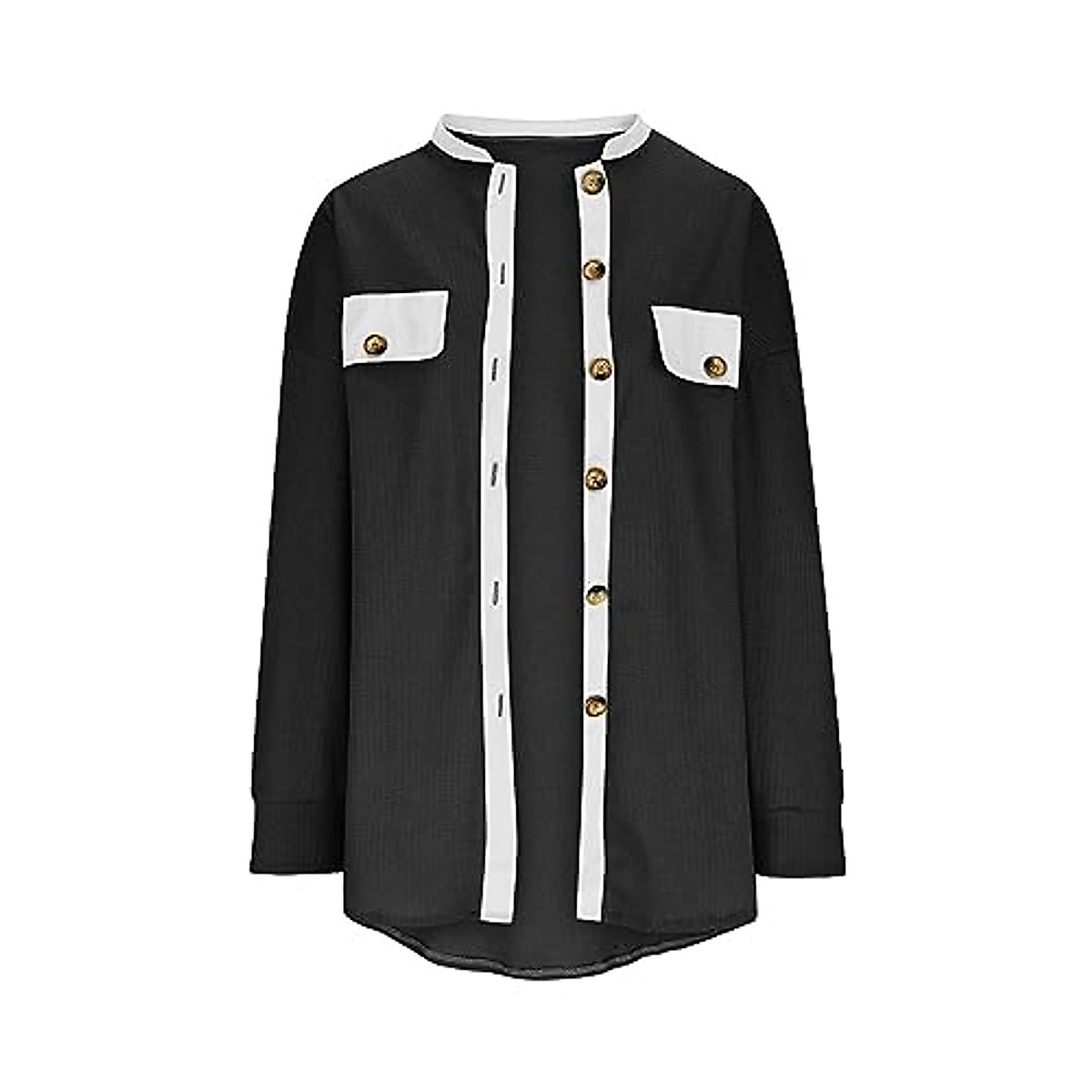 fesfesfes Shirt Jacket for Women Button Down Pockets Knit Oversized Coats Long Sleeve Solid Casual Loose Fall Winter Tops