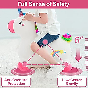 iPlay, iLearn Bouncy Pals Unicorn Horses, Toddler Girl Bouncing Animal Hopper, Inflatable Plush Hopping Toy, Outdoor Indoor Ride on Bouncer, Baby First Birthday Gift 18 Month 2 3 4 Year Old Kid