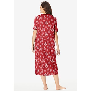 Dreams & Co. Women's Plus Size Long Print Sleepshirt - 3X/4X, Classic Red Winter Snow