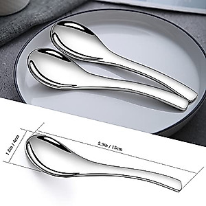 Soup Spoons, AOOSY 6 Pieces Stainless Steel Korean Spoons, Asian Soup Spoons, 6.3 inches Heavy Duty Asian Thick Short Handle Ramen Spoons for Soup Cereals, Chinese Spoon