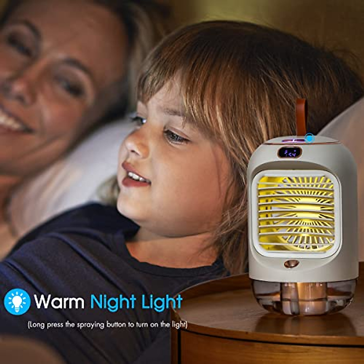 ladoweir Rotating Humidification USB Desktop Fan, 3600 mAh Battery Operated Portable Personal Fan With LED Warm Night Light, Three Speeds Adjustable for Home, Office And Bedroom