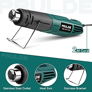 PRULDE Mini Heat Gun, 380W 2-Temp 480°F-850°F (250°C-450°C) Fast Heat Hot Air Gun with 6.56Ft Cord & Reflector Nozzle for Crafting, Vinyl Wrap, Embossing, Shrink Tubing/Wrapping, Epoxy Resin