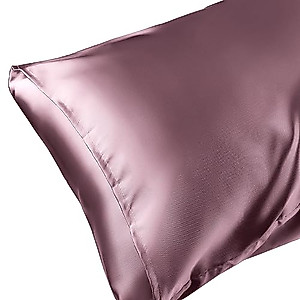 uxcell Satin Pillowcase for Hair and Skin Breathable and Soft Set of 2 with Envelope Closure, Gifts for Women Men Standard (20"x26") Bean Paste Color
