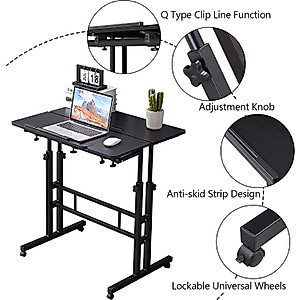 C/N Height Adjustable Rolling Desk Mobile Stand Up Desk with Wheels, Home Office Computer Workstation Desk, Table Laptop Cart for Standing or Sitting