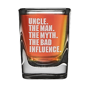 shop4ever Uncle The Man The Myth The Bad Influence Engraved Square Heavy Base Shot Glass 2 oz. Shooter with Gift Box