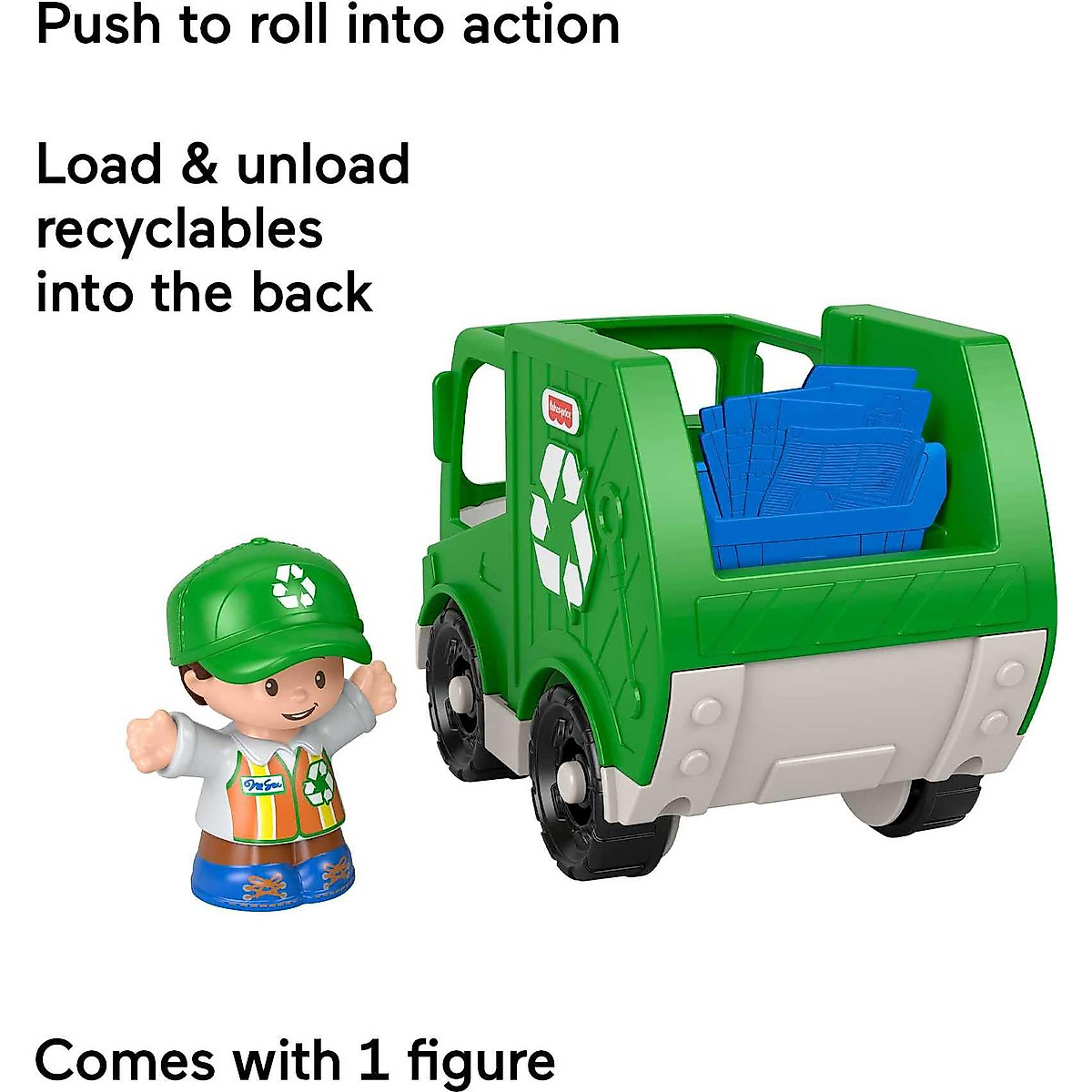 Fisher-Price Little People Recycle Truck, push-along vehicle with figure and play accessory for toddlers and preschool kids ages 1-5 years