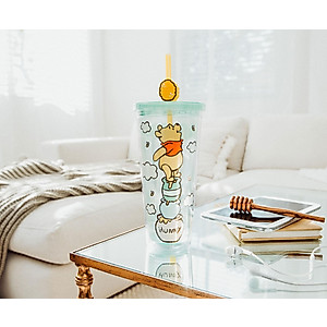 Silver Buffalo Winnie the Pooh Hunny Pot Carnival Cold Cup With Reusable Straw and Leak-Resistant Lid | Holds 24 Ounces
