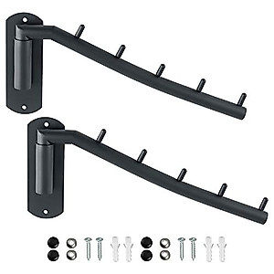 Alise Garment Rack Folding Clothes Hanger Rack Stainless Steel Black Garment Hooks,Clothing and Closet Rod Storage Organizer for Laundry Room Bedrooms Bathrooms,Pack of 2