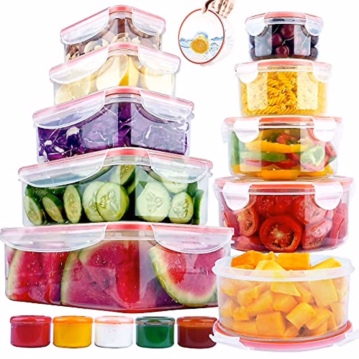 28 Pcs Food Storage Containers with Airtight Lids-(14 Lids + 14 Containers) Freezer and Microwave safe,Leak Proof, Reusable and Plastic Stackable Lunch Containers for Kitchen and Pantry Organization