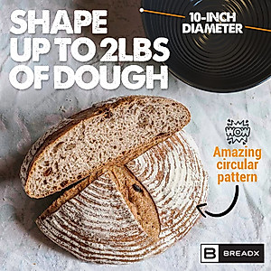 BreadX Banneton Proofing Basket - Modern Professional & Home Baking Tool - Sourdough Loaf & Artisan Bread Proving Brotform - Round Bowl with Spiral Patterns, No Odors, Splinters or BPA - 10 Inch