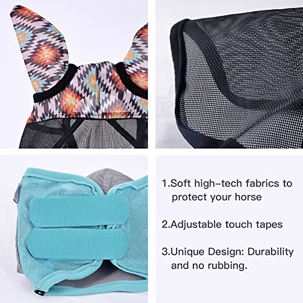 HUIRHUIR Horse Fly Mask Long Nose with Ears UV Protection for Detachable Nose Flap Horse-Navy Blue(XL, Extra Full)