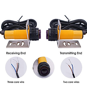 Taiss/ 1 Pair Photoelectric Sensor M18 Infrared Ray Through-Beam Reflection Optical Photoelectric Switch Sensor NPN NO 6-36VDC Proximity Switch Inductive Distance 5M with mounting Bracket E3F-5DN1