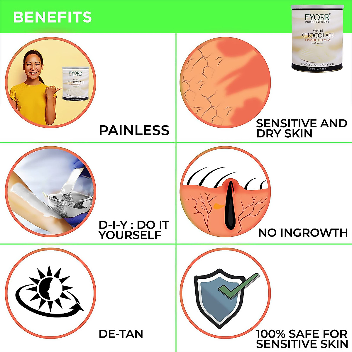 FYORR Liposoluble Milk Body Wax Less Painful Hair N Tan Removal Wax (Milk Wax) (White Chocolate) (700ML) (1.54LB)