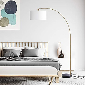 Archiology Floor Lamp - Arc Floor Lamp with Unique Hanging White Linen Drum Shade & Marble Base ,77’’ Height Modern Floor Lamp Perfect for Living Room Reading Bedroom Office