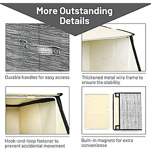 BUSHLY Magnetic Storage Bins, Set of 4 Stackable Fabric Cubes Organizer w/ Magnetic Lid & Side Handle, Foldable Storage Boxes for Toys, Clothes, Kids Room, Living Room (Black)