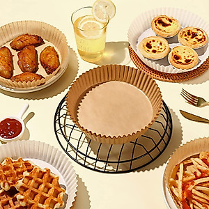 Air Fryer Disposable Paper Liner - 100PCS Round Food Grade Natural Parchment Non-stick Baking Paper For Air Fryer Water-proof, Oil-proof Flying, Baking Roasting Microwave (7.9in)