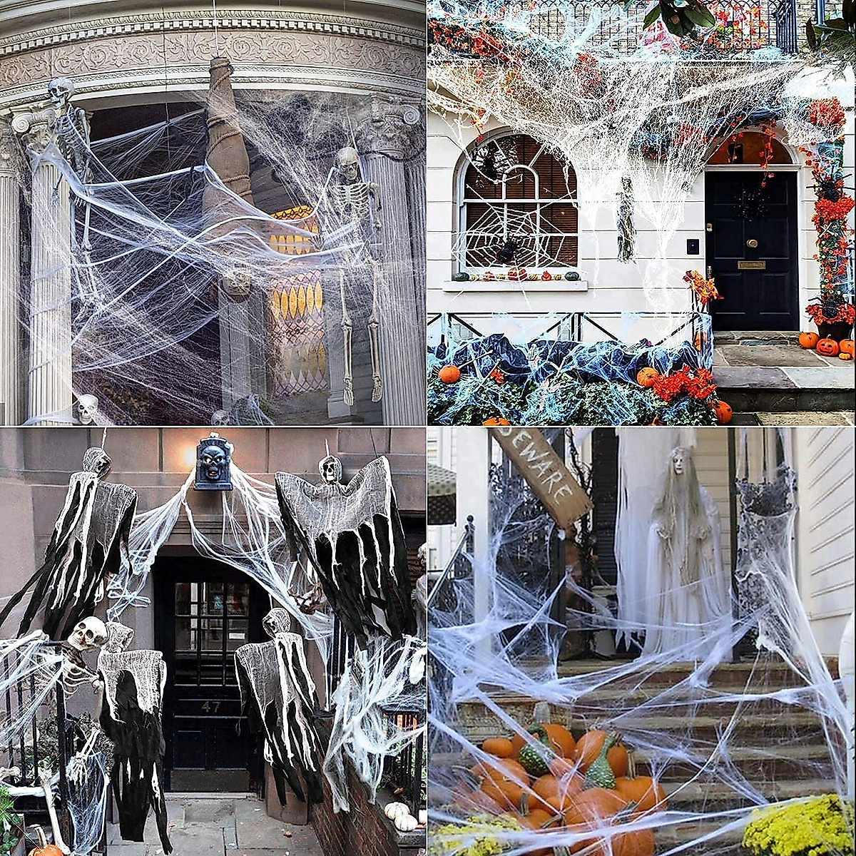 10 Pack Halloween Spider Decorations with 8 Giant Spider Halloween Spiders 400 sqft Stretch Cobwebs Spider Web 20 Small Plastic Spiders for Indoor Outdoor Halloween Decorations Yard Home Parties Décor