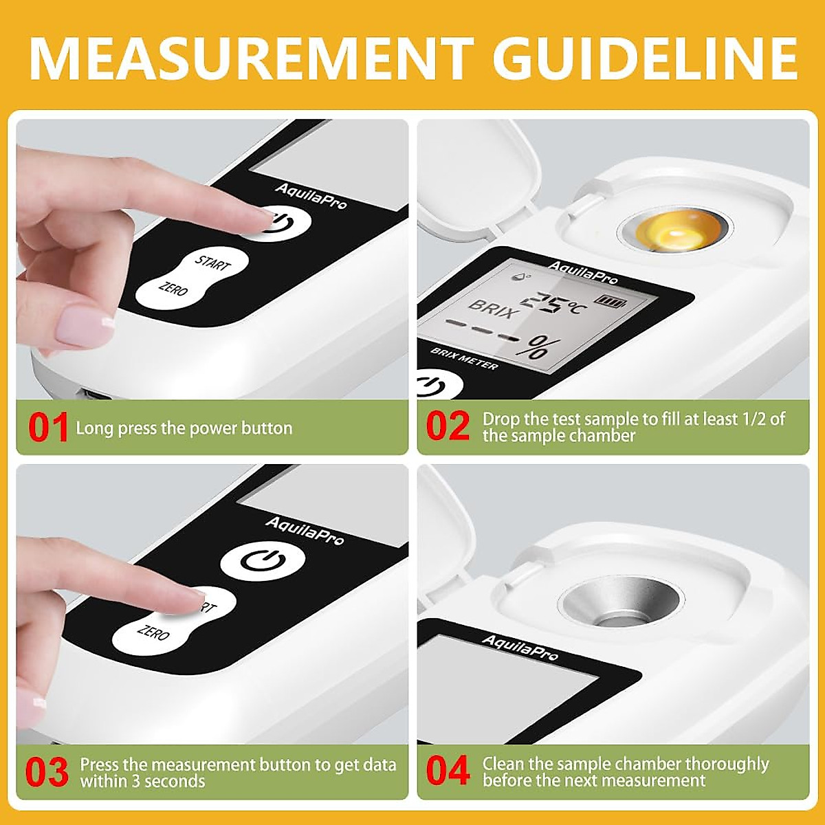 AquilaPro Digital Brix Refractometer with LCD, for Fruit Juice and Coffee, with Auto Temperature Compensation, 0-55% Range, ±0.2% Accuracy, Rechargeable Brix Meter for Liquid Sugar Content