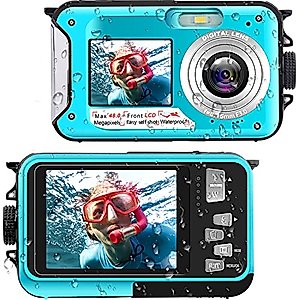 Waterproof Digital Camera Underwater Camera Full HD 2.7K 48 MP Video Recorder Selfie Dual Screens 16X Digital Zoom Flashlight Waterproof Camera for Snorkeling (DV806)…