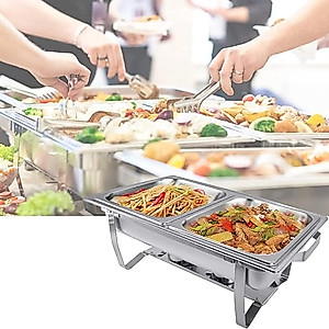 6 Pack Full Size Stainless Steel Chafing Dishes Buffet Set,9 QT Rectangular Catering Chafer Warmer with Food Tray Lid and Fuel Holder for Buffet Banquet Party Catering,Sliver
