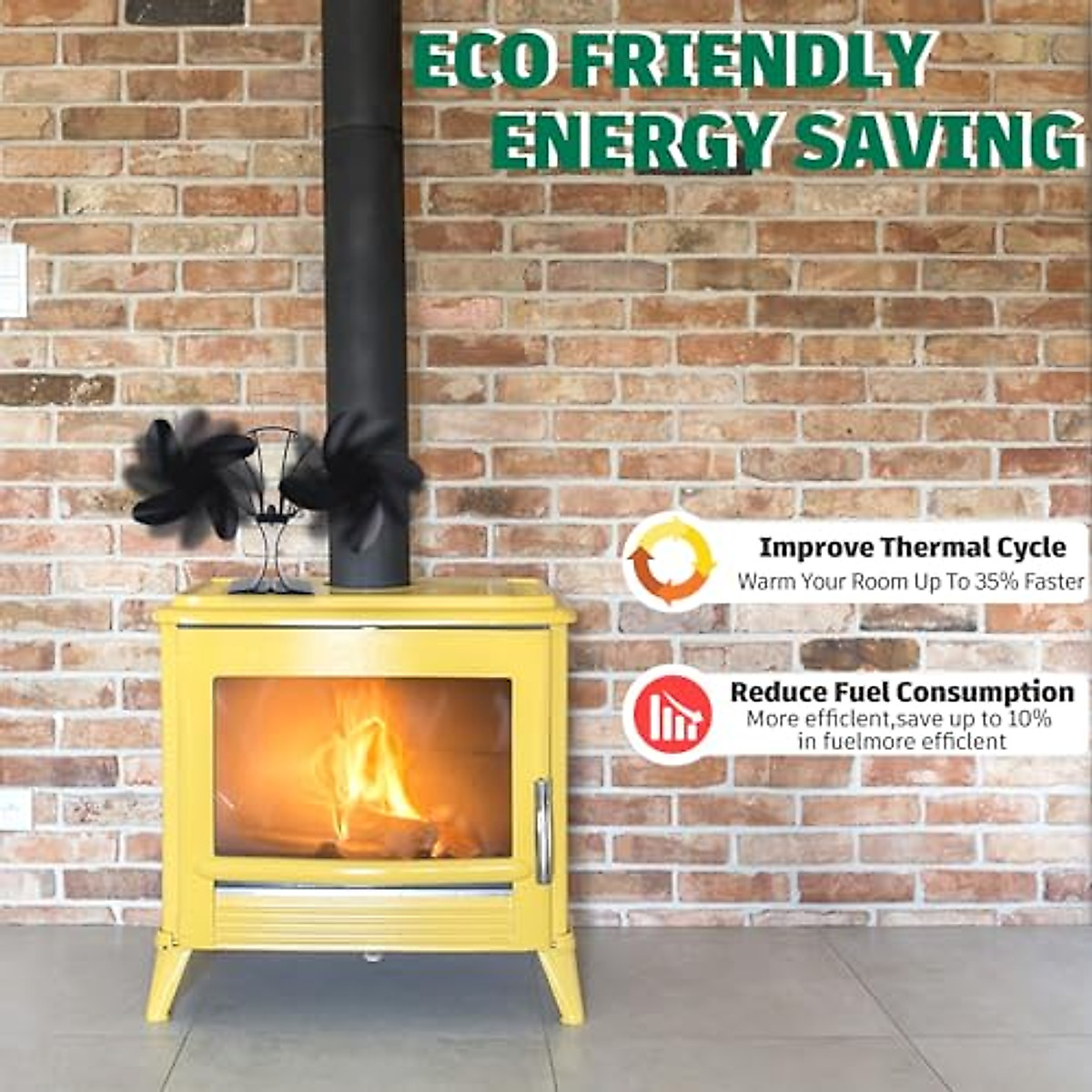 KIAADSY Dual Motors 8-Blade Wood Stove Fan，Heat Powered Stove Top Fan for Heater/Wood/Pellet/Log Burner/Fireplace, Upgrade Cocoon Fan, Efficiently Circulate Warm Air(with Bracket)