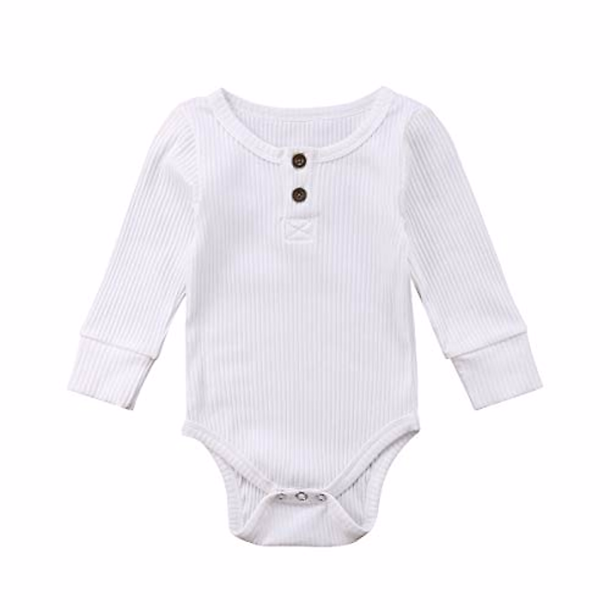 Seyurigaoka Newborn Unisex Baby Solid Bodysuit Basic Plain Rib Stitch Long Sleeve Romper Clothes for Infant Boy Girl White