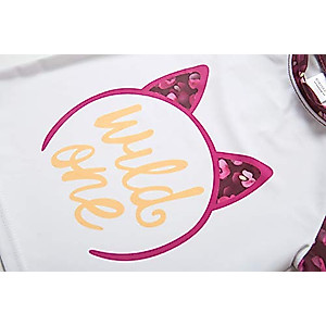 BONVERANO Little(Big) Girls Rashguards UPF 50+ Sun Protection Two Pieces Swimsuit with (Pink-Mao, 3-6M)