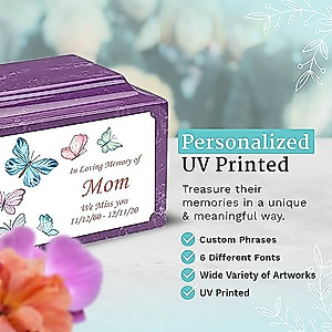 GetUrns – Legacy Cultured Marble Urn by Mackenzie, Adult Size Cremation Urns, Custom UV Printed Burial Urn for Ashes, 210 Cubic Inch Cemetery Urns for Ashes, Butterfly, Amethyst