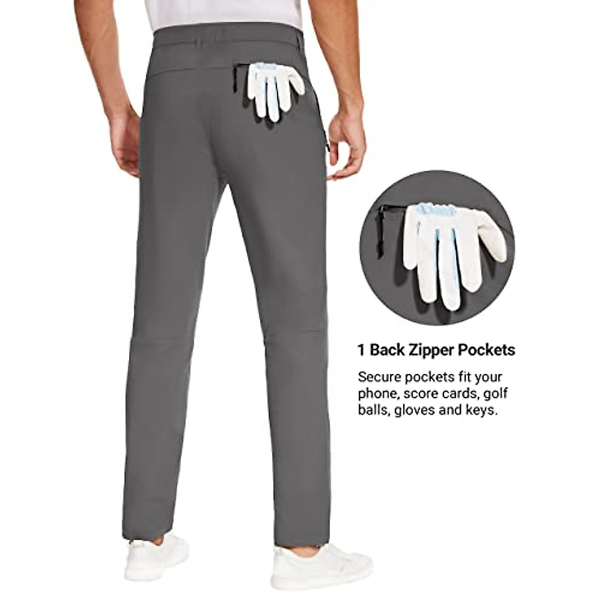 SPECIALMAGIC Golf Pants Men Stretch Slim fit Hiking Pants Lightweight Dress Casual Tapered Zipper Pockets 34 Grey