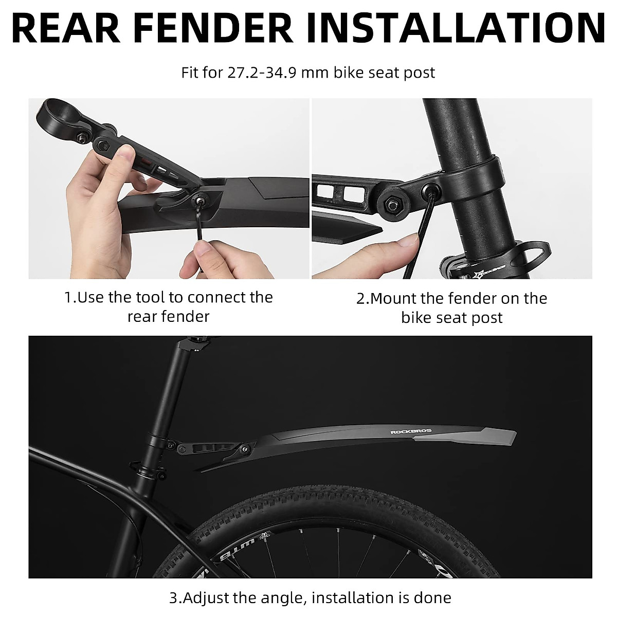 ROCKBROS Bike Fender Adjustable MTB Mudguard Front/Rear Fender Cycling Fenders Set Protector Bike Guards