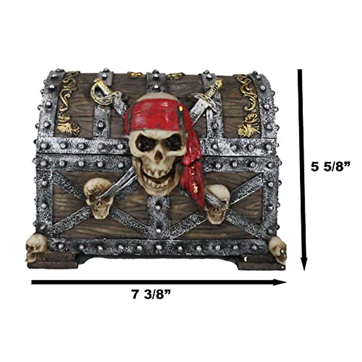 Ebros Large Pirate Ghosts Of The Caribbean Pirate Marauder Skull With Criss Cross Blades Treasure Chest Box Jewelry Box Figurine 7.25"Long