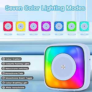 Mini Printer Sticker Printer Print Pod with 6 Rolls Sticker Paper, Seven Color Lighting Modes for DIY Scrapbook, Travel, Notes, Label, Memo, Compatible with iOS&Android