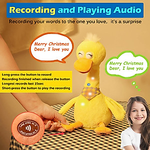 13" Talking Dancing Duck, Repeating What You Say Mimicking Recording Plush Baby Toy Musical English Song Singing Talking Glowing Animated Twisting Gift of Lighting Up Toy for Boy Kid