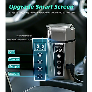 BLONGKY Portable Electric Car Kettle: 12V/24V Kettle Mini Water Boiler for Car Heated Travel Mug,Smart Precision Temperature Adjustment Coffee Tea Truck Cup with Handy Kettle Bag (Taupe, 400ML)