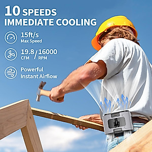 20000mAh Portable Waist Fan, Personal Fan Clip on with Rechargeable Battery operated, 40H Cooling,10 Speeds,16000RPM Hands-Free Belt Neck Fan for Outdoor Jobsite Gardening Camping Travel (Grey)