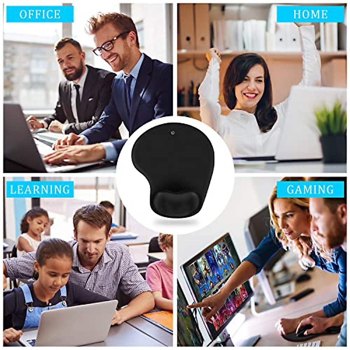 Mouse Pad, SOQOOL 2 Pack Ergonomic Mouse Pads with Comfortable and Cooling Gel Wrist Rest Support and Lycra Cloth, Non-Slip PU Base for Easy Typing Pain Relief, Durable and Washable for Easy Cleaning