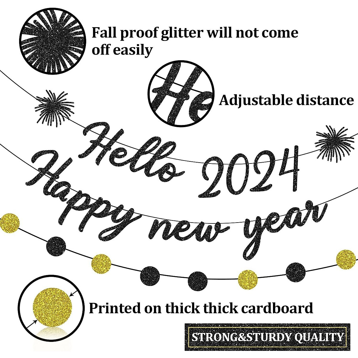 Glitter Black Gold Happy New Year Banner New Years Eve Banner 2023 Happy New Year Sign New Years Eve Party Supplies 2023 new year decorations