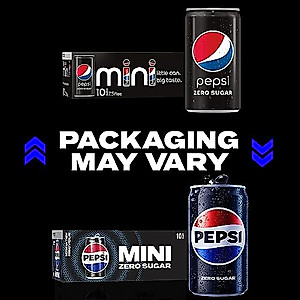 Pepsi Zero Sugar Soda, 7.5 Ounce Mini Cans, (10 Pack) (Packaging May Vary)
