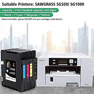 OFFICENTER Sublimation Ink Cartridge Compatible for Sawgrass Virtuoso SG500 SG1000 Printer(1*Magenta, 1*Black, 1*Cyan, 1*Yellow, 4-Pack)